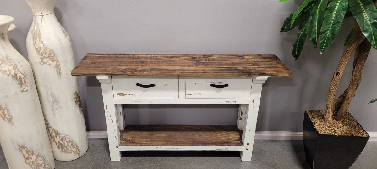 RUSTIC CANYON 2 DRAWER SOFA TABLE WHITE DISTRESSED – The Rustic Mile